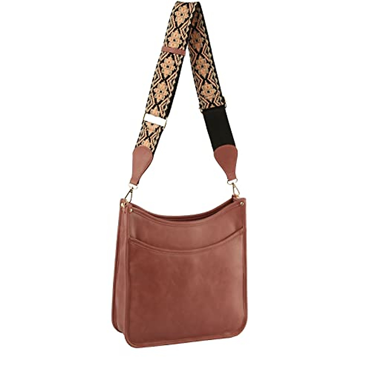 HR Womens Crossbody Shoulder Bag with Adjustable Guitar Strap (Black)