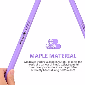 MILISTEN 2 Pairs Purple Maple Percussion Drum Sticks Maple Wood Drumsticks Non Slip Drum Sticks Wood Tip Maplewood Drumstick for Kids Students and Adults
