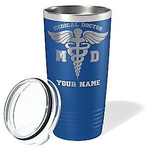 Personalized MD Medical Doctor Gift on Blue 20 oz Stainless Steel Tumbler with Lid - Insulated Cup - Custom Travel Mug