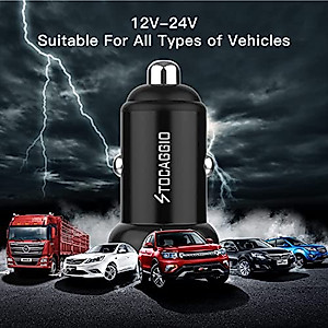 USB C Car Charger Adapter - Portable All-Metal Stocaggio 38W Fast Car Charger Compatible with iPhone 14/13/12/Pro/Max, Galaxy S21/20/10/9, iPad Air 2/Mini 3, Quick Charge 3.0 Dual Ports - Black