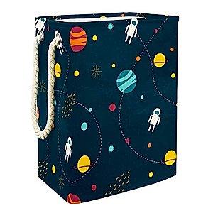 DEYYA Waterproof Laundry Baskets Tall Sturdy Foldable Outer Space Planets Alien Earth Print Hamper for Adult Kids Teen Boys Girls in Bedrooms Bathroom
