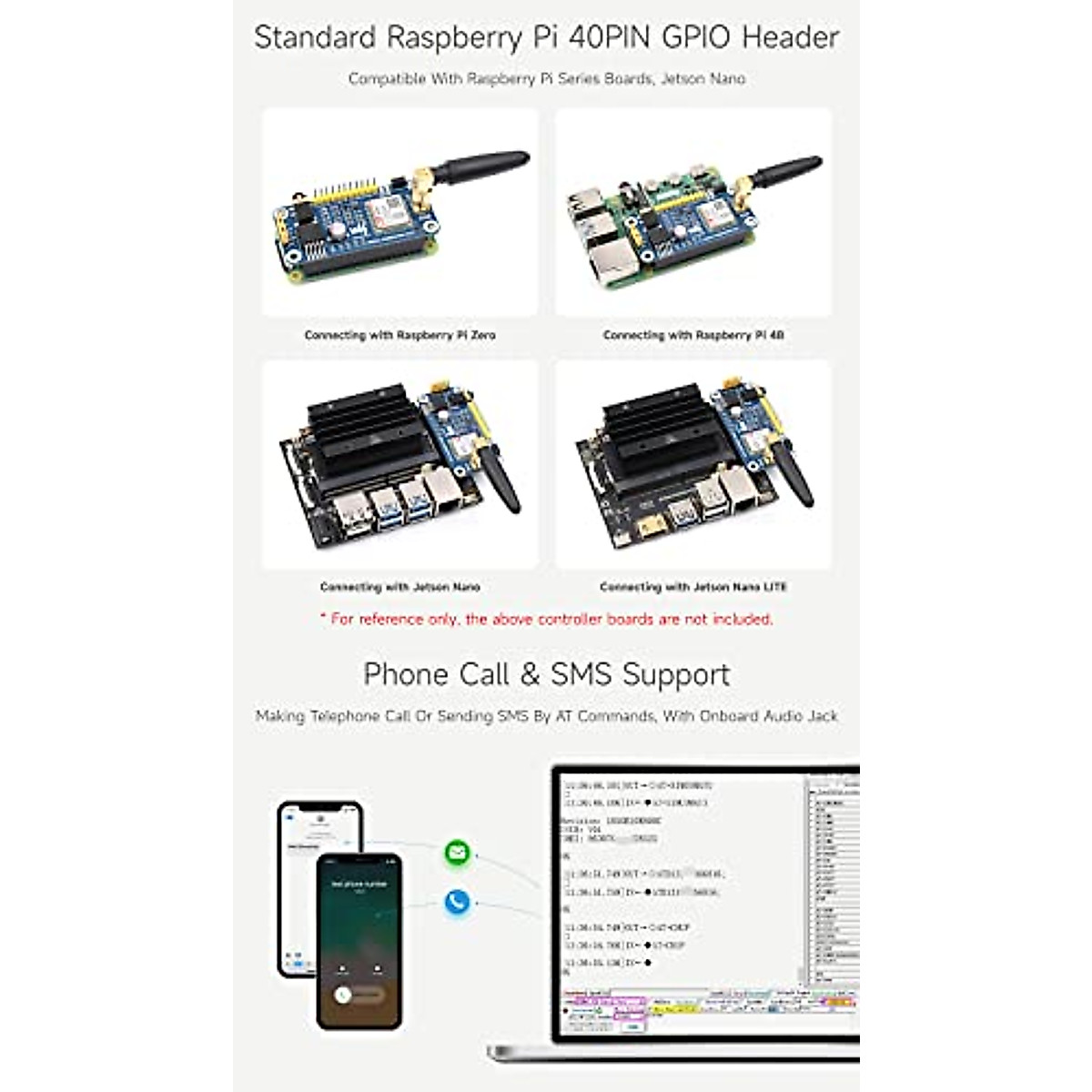 Waveshare R800C GSM/GPRS HAT Compatible with Raspberry Pi and Jetson Nano, Support 2G Communication Phone Call and SMS