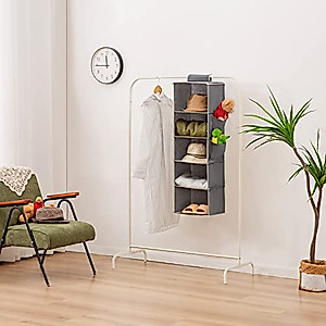 YOUDENOVA Hanging Closet Organizer, 5-Shelf Closet Hanging Storage Shelves, Grey