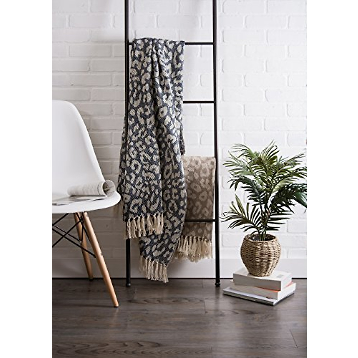 DII Bold Eclectic Leopard Woven Throw, 50x60, Tan with White Spots