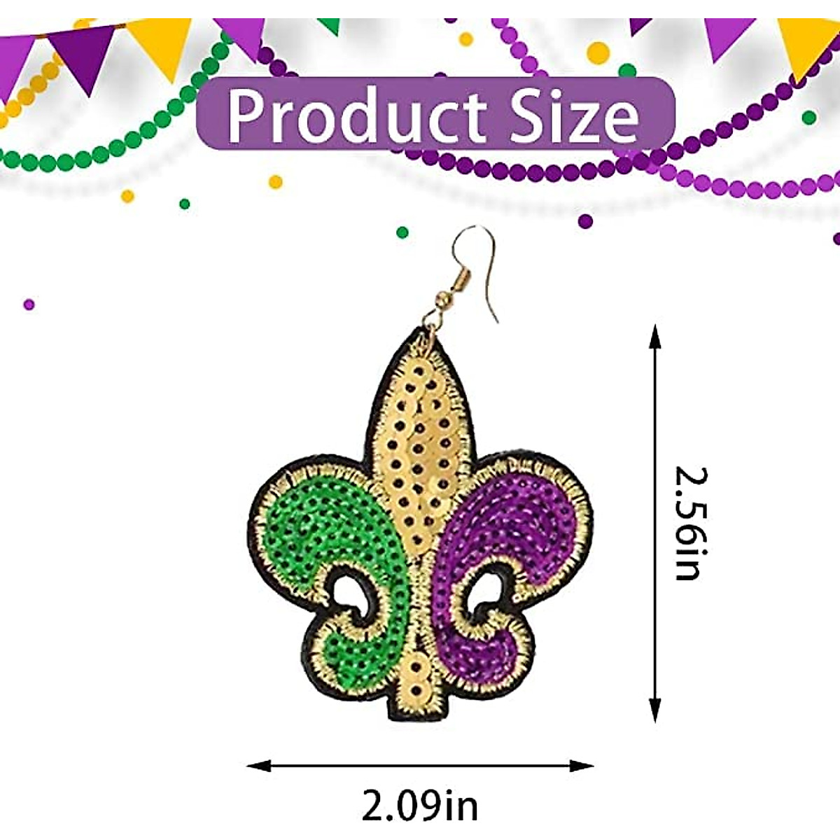 Hying Mardi Gras Earrings Fleur de Lis Earrings Dangle Glitter Green Purple Pendant Earrings Holiday Fashion Jewelry Gift Earing for Women Mardi Gras Decoration Carnival Drop