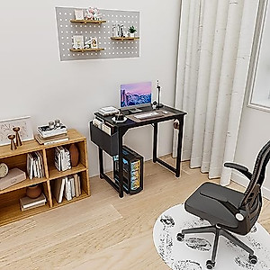 DUMOS Computer 31 Inch Office Black Modern Storage, Wood Writing, Corner Small Space, Executive Work, Home Desk for Bedroom