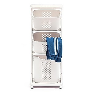 DNYSYSJ 3 Layer Storage Basket Movable Household Laundry Basket,Floor-Standing 360° Rolling Large Multi-layerClothes Organizer for Kitchen,living Room and Bathroom (3 Layer),White,16.92*12.99*42.91''