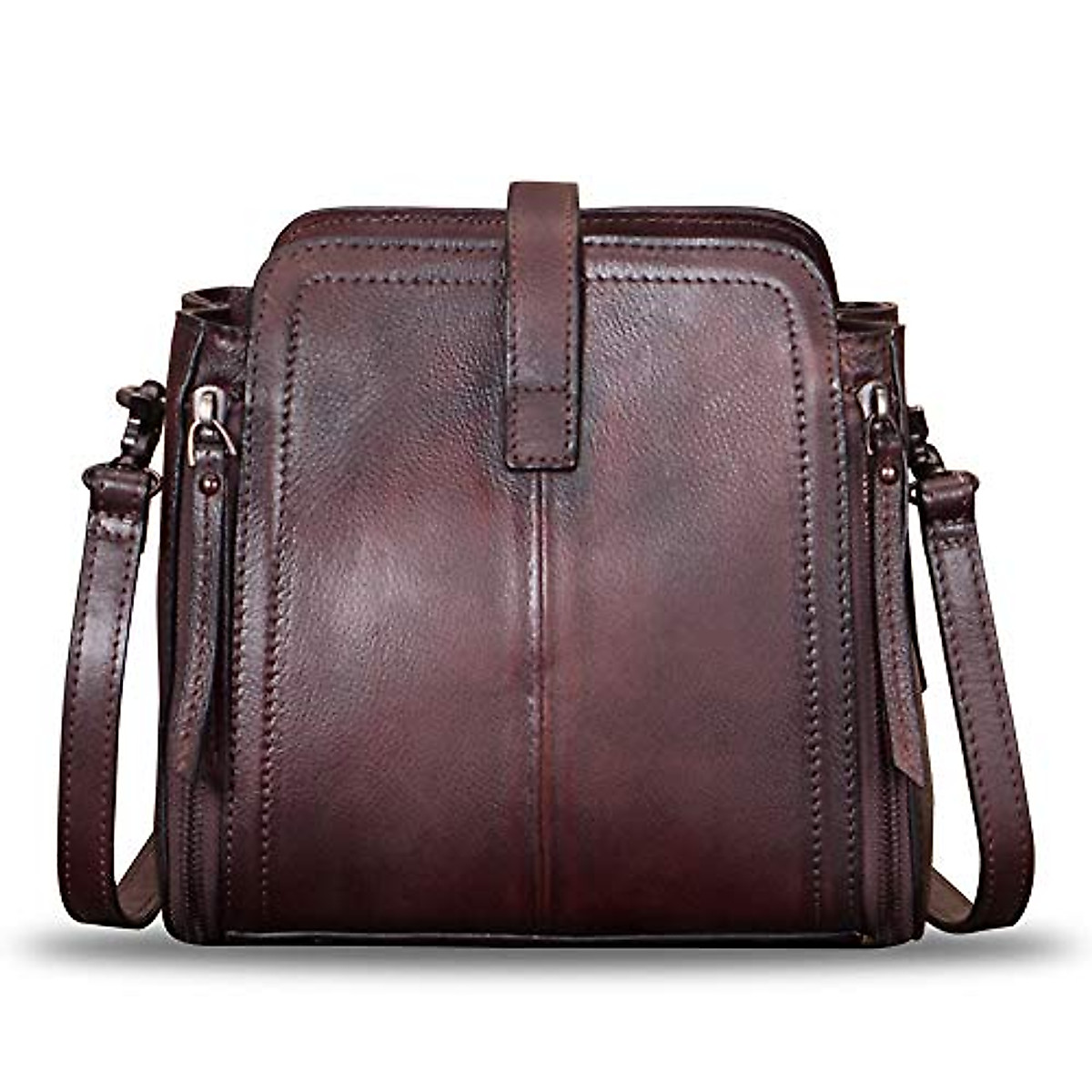 Genuine Leather Crossbody Bag for Women Vintage Handmade Satchel Purse Handbag with Removable Top-Handle Strap (Coffee)