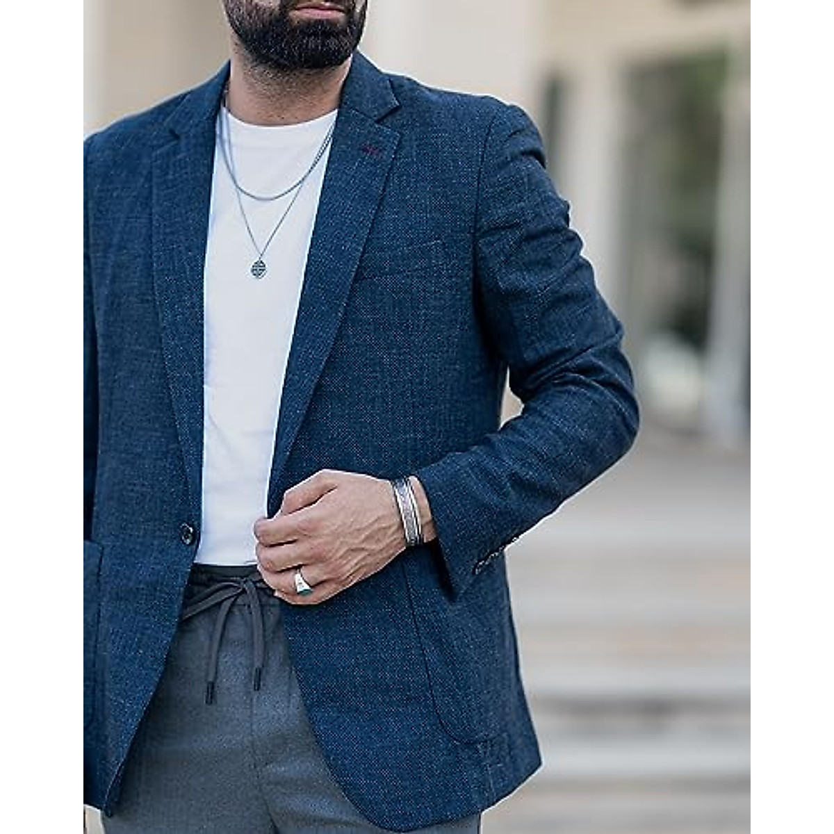 Blazer for Men Mens Casual Regular Fit Suit Jacket Linen Sport Coats Blue 2XL