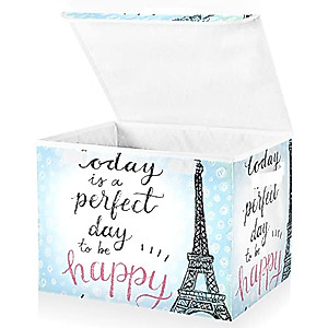 WELLDAY Perfect Day Paris Storage Baskets Foldable Cube Storage Bin with Lids and Handle, 16.5x12.6x11.8 In Storage Boxes for Toys, Shelves, Closet, Bedroom, Nursery