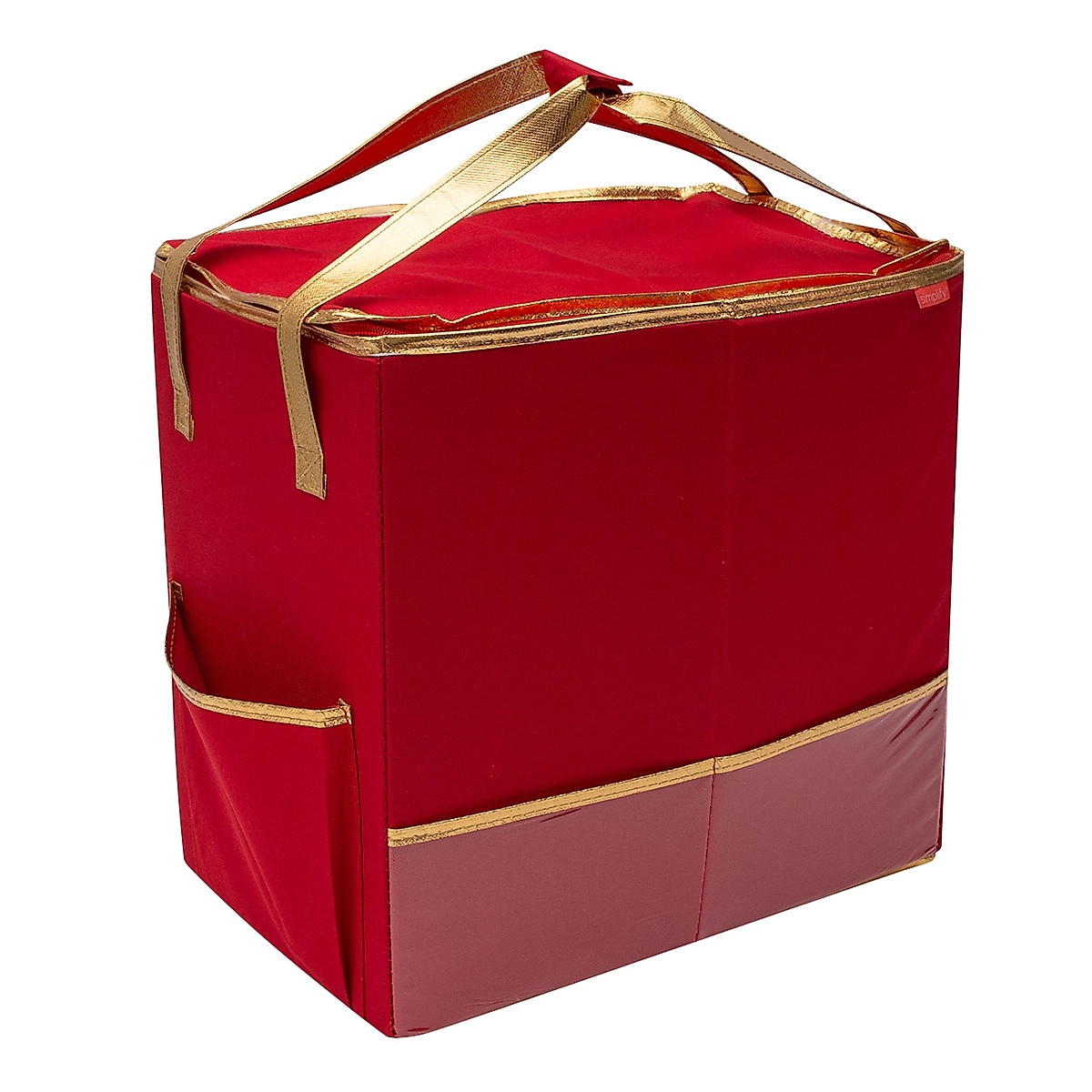 Simplify Gift Bag Organizer | Dimensions: 10.5"x 16"x 16" | Stores Gift Bags | Ribbon | Tissue Paper | Gift Cards | Large Reinforced Handles | Red | Holiday Storage | Collapsible