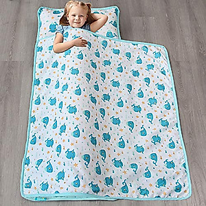 Toddler Nap Mat with Pillow and Blanket, Bluey Lightweight Kids Nap Mats for Preschool Daycare, Travel Sleeping Bag for Boys Girls, 50" x 21" Fit Standard Cot, Super Soft and Cozy