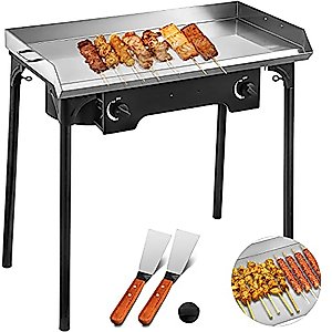 VEVOR Flat Top Griddle Grill & Propane Fueled 2 Burners Stove Stainless Steel with 4 Spatula & Scraper, 32" x 17"