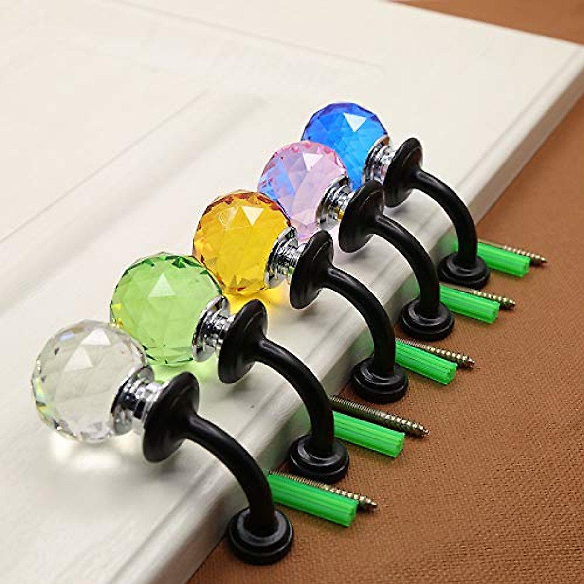 KFZ Glass Crystal Curtain Holdbacks,Tiebacks Tassel Holder,Hat and Coat Hook,Clothes Hook,HAO-0011 (4PACK Black)