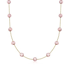 Ross-Simons 6-6.5mm Pink Cultured Pearl Station Necklace in 14kt Yellow Gold. 18 inches