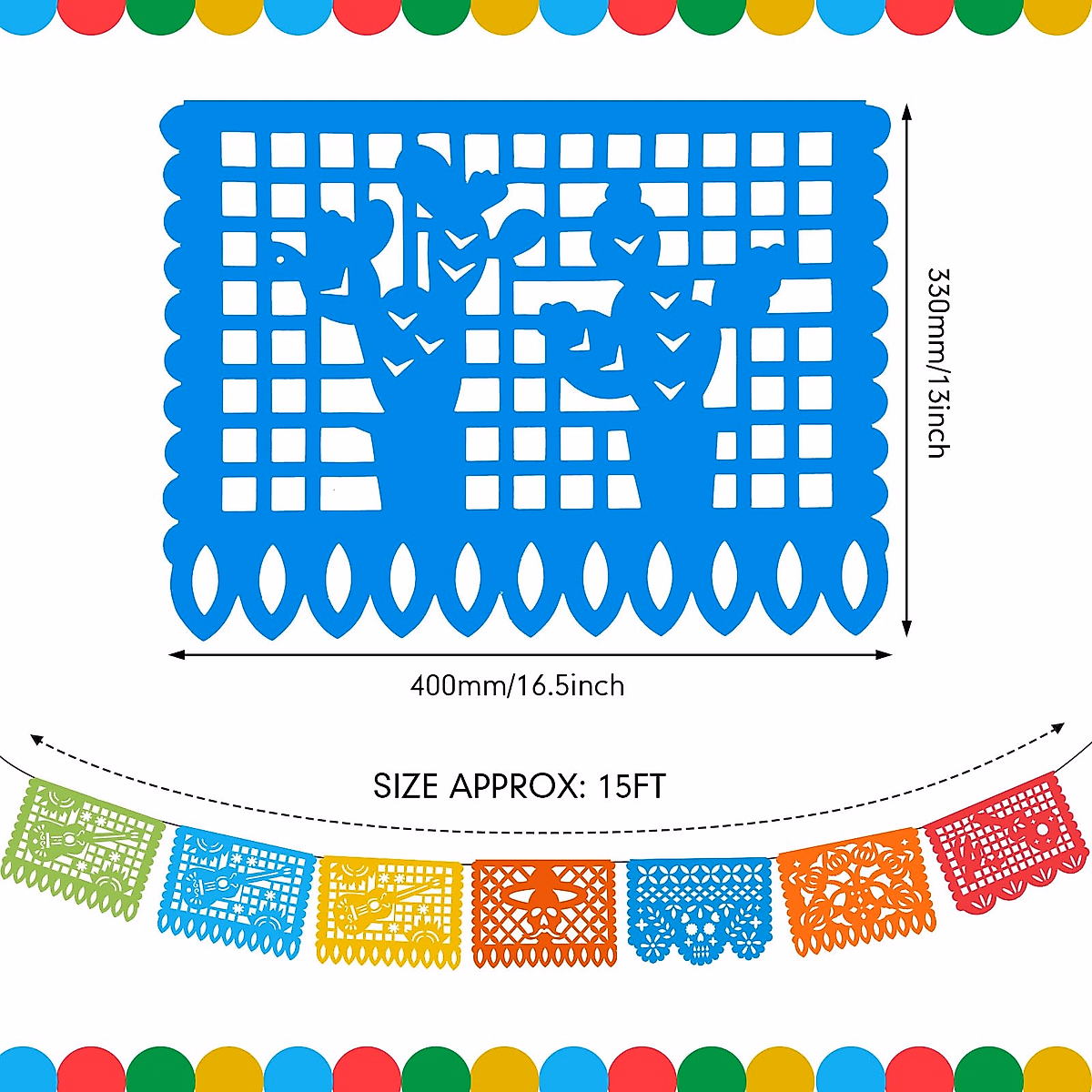 12 Pcs 180 ft Mexican Party Banners Large Papel Picado Banner 10 Patterns Plastic Fiesta Banner Decorations for Cinco De Mayo Mexican Fiesta Party Day of The Dead Dia De Los Muertos