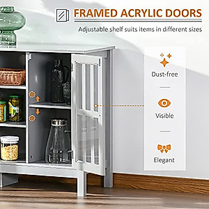 HOMCOM Sideboard, Buffet Cabinet, Coffee Bar Cabinet, Kitchen Cabinet with Storage Shelves, Slatted Framed Doors and Cable Management for Living Room, Gray