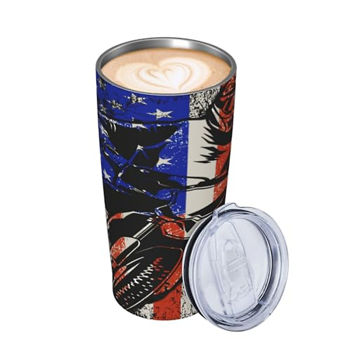 VKKOEWL Vintage American Motorcycle Flag Dirt Bike Rider Motocross Stainless Steel Insulated Tumbler 20 Oz Travel Water Bottle Coffee Mug Drink Cup With Lid Straw