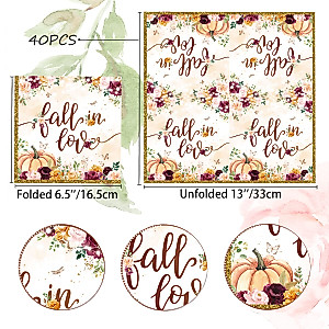 Fall in Love Bridal Shower Decorations - 40Pcs Fall in Love Napkins Fall Pumpkin Maple Leaf Party Napkins Fall in Love Wedding Table Decorations for Fall Bridal Shower,Autumn Party