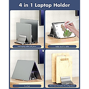 HEYZONE Vertical Laptop Stand, Dual Laptop Holder MacBook Vertical Stand,4 in 1 Gravity Laptop Dock Stand Auto Locking,Fits iPad/Surface/Chromebook/Gaming Laptops(Up to 17") (ABS Space Gray)