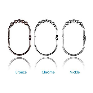 Shower Curtain Rings for Bathroom, Decorative Polished Oil Rubbed Bronze Finish, Easy Glide Rollers, 100% Rustproof Home Fashions Shower Curtain Hooks Set of 12