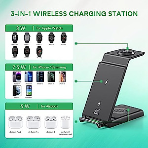 Multiple Devices Wireless Charging Station - Fast Charger Stand for iPhone 15/14/13/12/11/Pro/X/Max/XS/XR/8/Plus, Charging Dock for Samsung Galaxy S23/S22/S21 Ultra & iWatch & Airpods(Black)