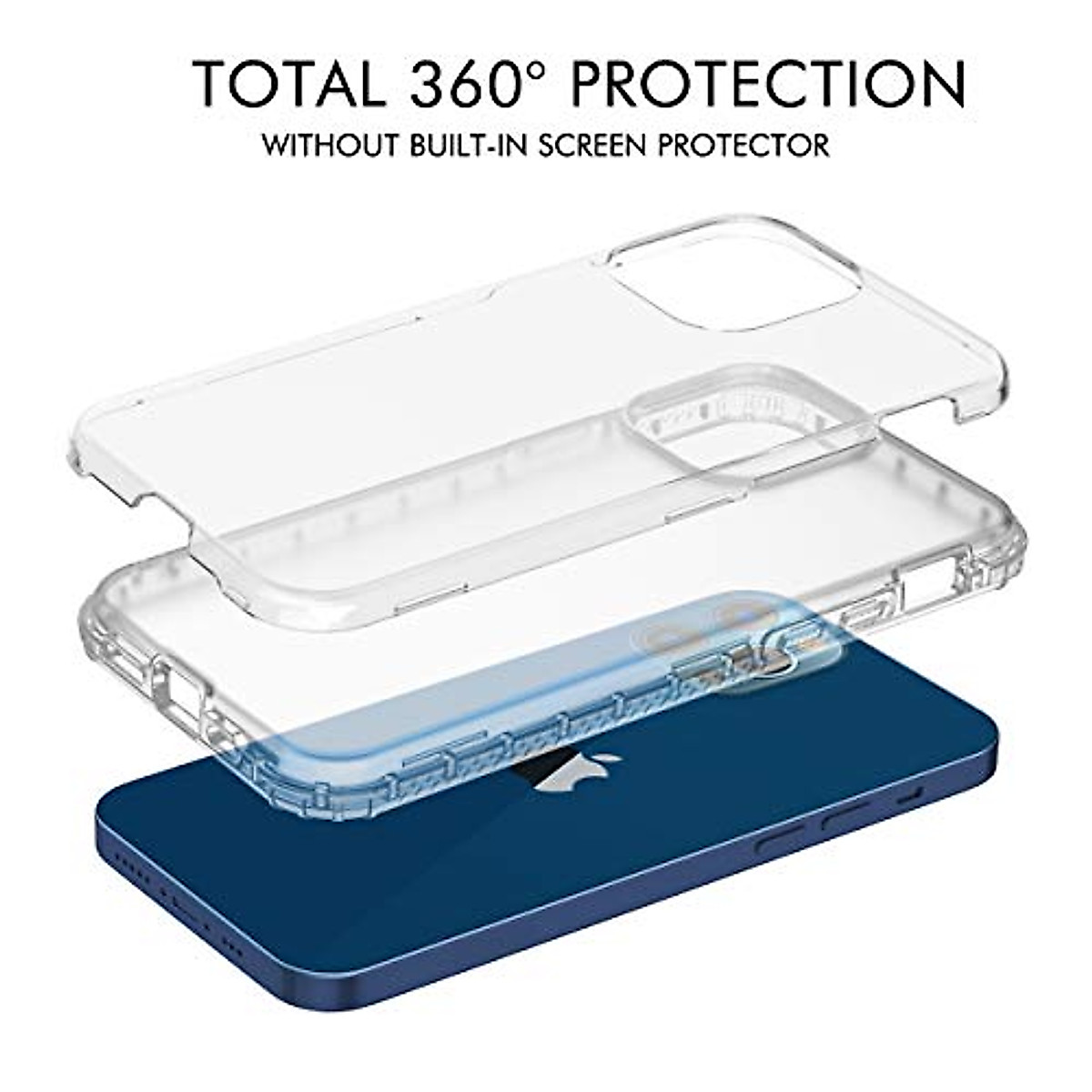 LONTECT Compatible with iPhone 12 Case and iPhone 12 Pro Case 6.1 inch 2020 Crystal Clear Transparent Shockproof Heavy Duty Hybrid Sturdy Protective Cover Case, Clear