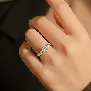 Awmnjtmgpw 925 Sterling Silver Inlaid Round Octagonal Zircon Zircon Fashion Wedding Ring Engagement Eternal Diamond Ring Exquisite Love Diamond Opening Stackable Adjustable Ring