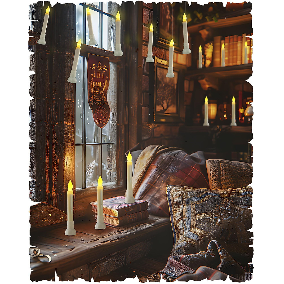 Amagic Batteries Included Floating Candles with Wand Remote, 12pcs Flickering Warm Light Flameless Taper Candles, Magic Hanging Candles with Base for Birthday Party, Halloween Decorations