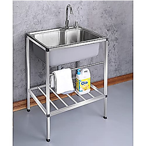 Stainless Steel Outdoor Single Bowl Station Utility Sink,Commercial Restaurant Sink,Drainer Kitchen Restaurant Storage Shelf,for Kitchen Bathroom Restaurant Farmhouse Laundry. ( Color : Cold alone , S