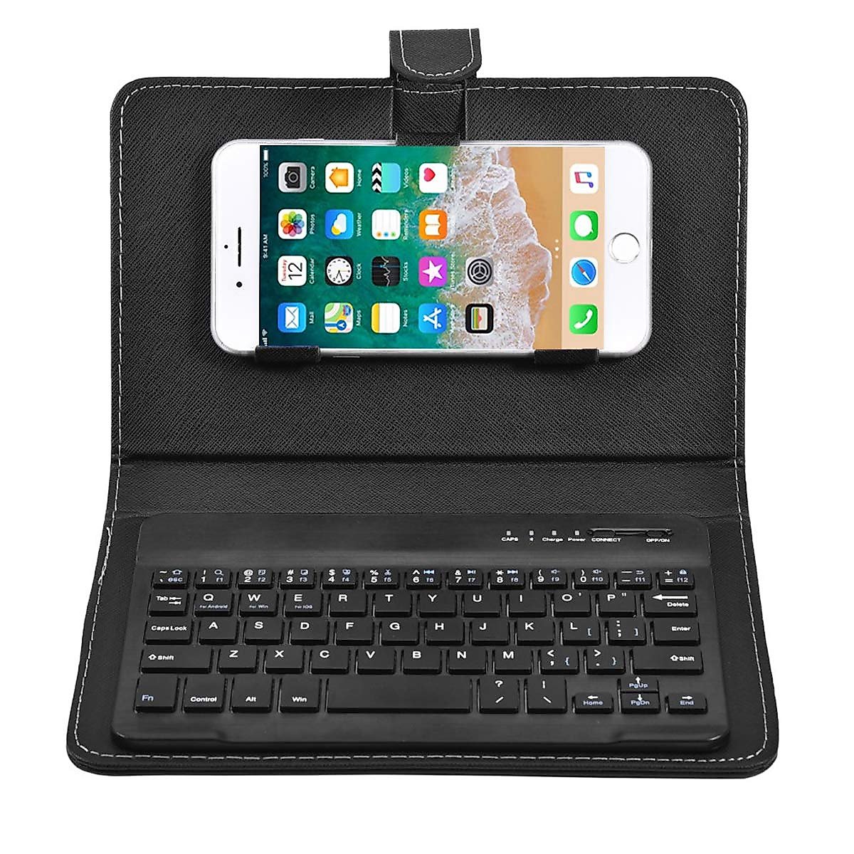 ELIATER Portable Bluetooth Keyboard with Leather Case Cover with for 4.5''-6.8'' iOS, Android and Windows Smart Phones, Detachable with Kickstand