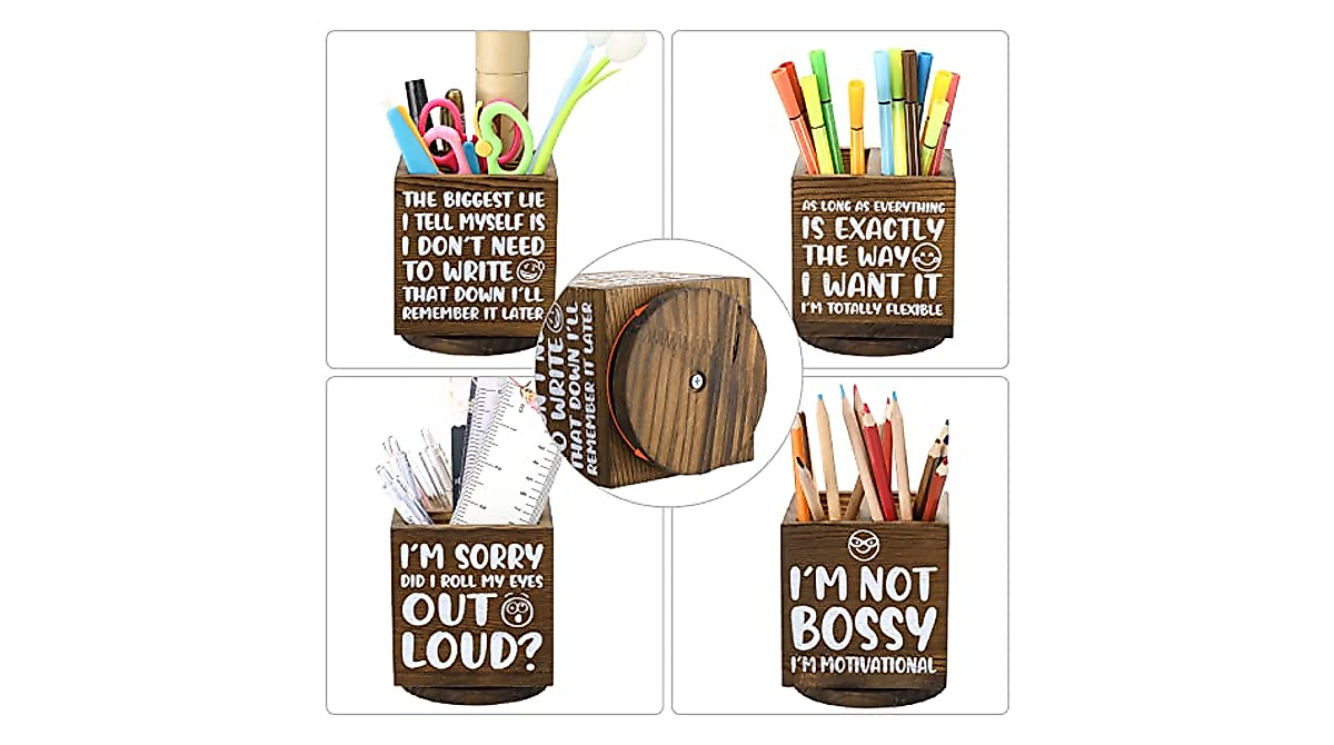 Cute Wooden Spinning Pen Holder for Your Desk