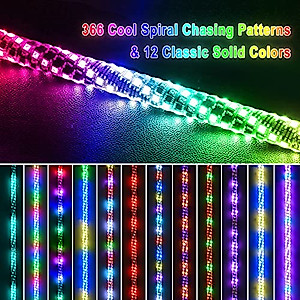 3FT-2PC LED Whip Lights for UTV RGB Chasing/Dancing Light Remote Control APP-Supported, 600+ Color Mode Combinations, RGB Chasing Lighted Antenna Whips for UTV, ATV, Truck, Dune Buggy