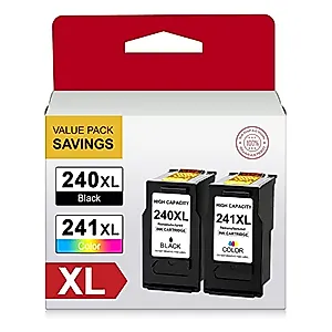 240XL 241XL Combo Pack for Canon Ink Cartridges 240 and 241 High Capacity PG-240XL CL-241XL for Canon PIXMA MG3520 MG3620 MG3600 TS5120 TS5120 MX472 MX452 MX512 MG3222 Printer (1 Black, 1 Color)