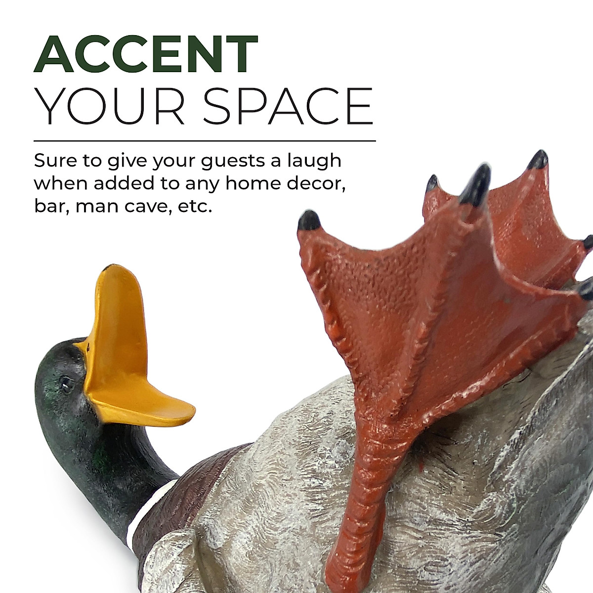 Rivers Edge Products Wine Bottle Holder for 750ml Standard Wine Bottle, Hand-Painted Poly Resin Kitchen Decor, Unique and Rustic Home Decor for Countertop or Wine Bar, Mallard Duck