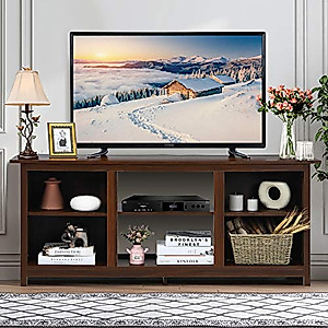 Tangkula Farmhouse Universal TV Stand for TV's up to 65" Flat Screen, Home Living Room Entertainment Center w/4 Open Shelves, TV Console Table for 18 Inch Electric Fireplace (Not Included), Coffee