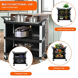 Rolling Utility Cart with Storage Cabinet and Lockable Wheels - Heavy Duty 3-Tier Service Carts for Kitchen, Office, Garage, and Restaurant – Black