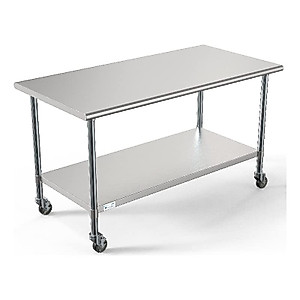 KoolMore Commercial 30” x 60” Stainless Steel Work Table Wheels Restaurant Home Use, Under Storage Shelf Food, Tools, Equipment, Hardware, Heavy Duty Metal Workspace (CT3060-18C), Silver, 30" x 60"