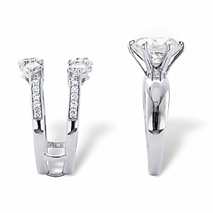 PalmBeach Platinum-Plated or 18k Yellow Gold-Plated Sterling Silver Round Cubic Zirconia 2 Pair Solitaire Jacket Bridal Ring Set Size 6