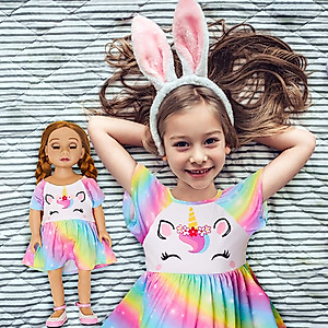 MHJY Doll and Girl Matching Nightgowns Unicorn Pajamas Night Dress for Girls and American 18" Girl Doll Clothes,8-9 Years,Rainbow