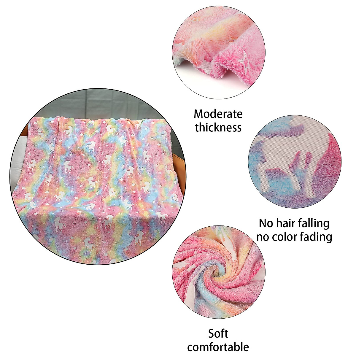 Unicorns Blanket for Girls Kids Toys Rainbow Luminous Blanket Soft Flannel Blanket Glow in The Dark Thanksgiving Halloween Christmas Birthday Gifts for Boy Toddler 50x60in