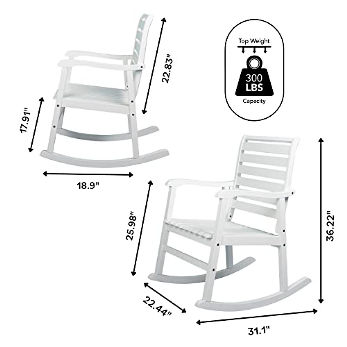 JONATHAN Y RCK101C Carey Modern Slat-Back 300-Lbs Support Acacia Wood Patio Outdoor Rocking Chair for Garden, Lawn, Backyard, Pool, Deck, Beach, Firepit, White