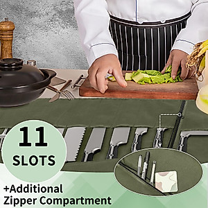 lelezone Chef Knife Roll Bag,Waterproof Waxed Canvas Knife Case Holds,Knives Roll Bags for Chefs Professional with Adjustable Strap,Chef Backpack with 11 Knife Slots and a Large Zippered Pocket