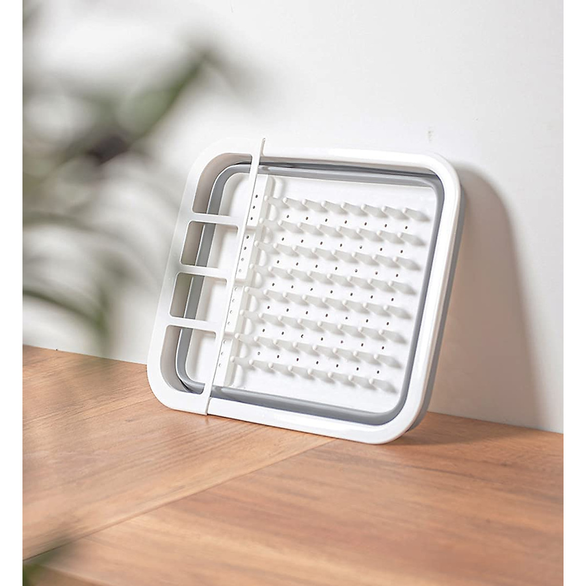 udNmlaiebot Dish Drying Rack, Collapsible Dish Drainer with Drainer Board, Popup and Collapse for Easy Storage Dish, Portable Dish Drainer Organizer for Kitchen RV Campers(Grey-White), Navy