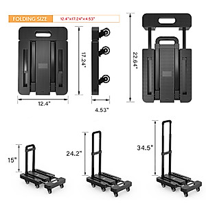 [Updated] Foldable Dolly Cart with Wheels, 500lbs Heavy Duty Folding Hand Truck Dolly Easy Set-Up Design, Collapsible Trolley Handtruck, Portable Small Dolly for Moving, Shopping, 6 Wheels And 2 Ropes