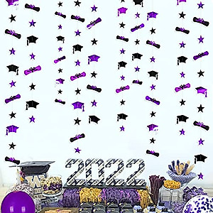 Purple Black Graduation Decorations 2023 Graduation Hat Diploma Star Garland Banner Bunting Streamer Backdrop for Graduation Party Supplies Classroom Middle High School Grad Home Decor