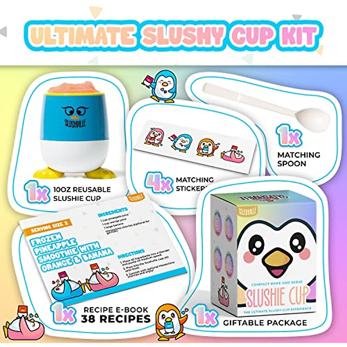 Insta Slushy Maker Cup for Kids – Penguin Compact Make & Serve Slushie Cup Allows You to Make Refreshing Slushies, Smoothies & Other Frozen Drinks in Minutes – The Ultimate Slush Cup Experience