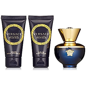 Versace 8011003843770 Dylan Blue By for Women - 3 Pc Gift Set 1.7oz Edp Spray, 1.7oz Shower Gel, 1.7oz Body Lotion, 3 count, Gold