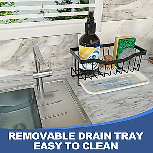 Maifan Kitchen Sink Caddy Sink Organizer, Sponge Caddy Holder for Kitchen Sink, Stainless Steel Rustproof Dish Kitchen Caddy Brush Holder with Drain Tray for Kitchen Countertop Storage Gadgets