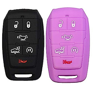 Btopars 2pcs 6 Buttons Silicone Rubber Remote Smart Key Fob Case Cover Protector Holder Compatible with Dodge Ram 1500 2019 2020 2021 2022 Black Purple